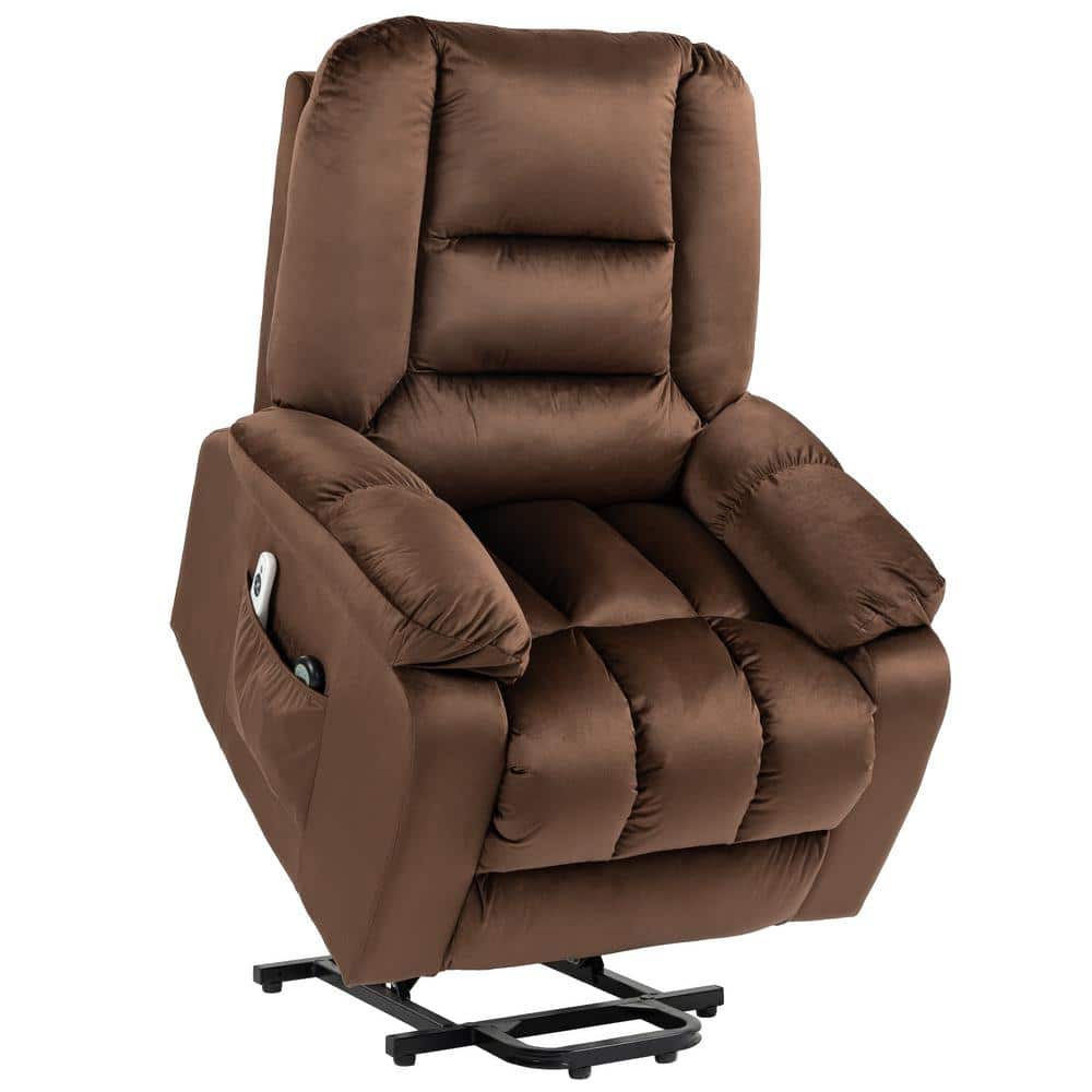 HOMCOM Dark Brown Electric Power Lift Fabric Overstuffed Recliner Chair ...