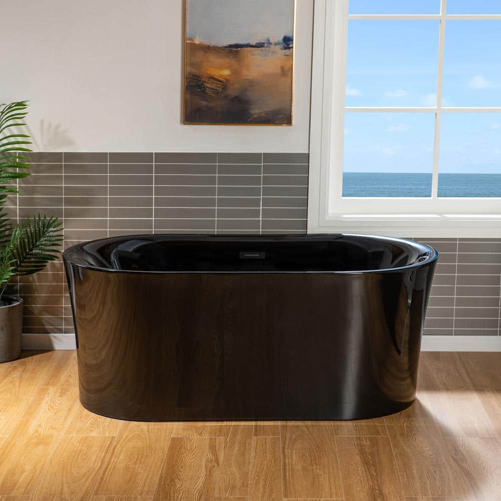 WOODBRIDGE 59 in. x 29.5 in. Soaking Bathtub with Center Drain in Black ...
