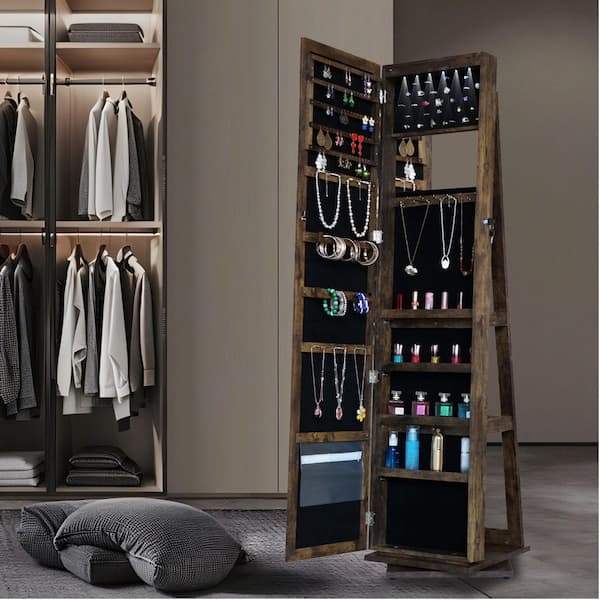 Seafuloy Antique Gray Full-Length Mirror 360° Swivel Storage Jewelry ...