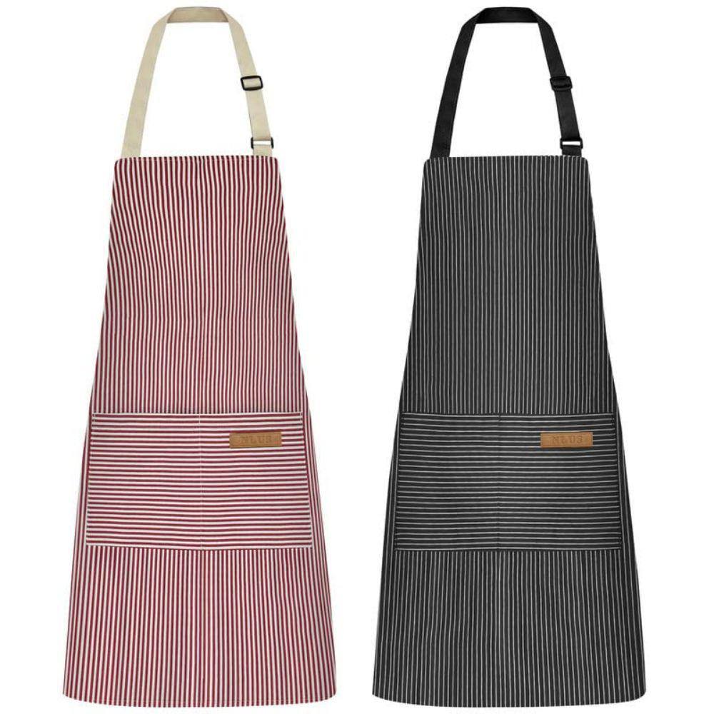 Angel Sar 2-Piece Cotton Adjustable Stripe Aprons with 2 Pockets, Pink ...