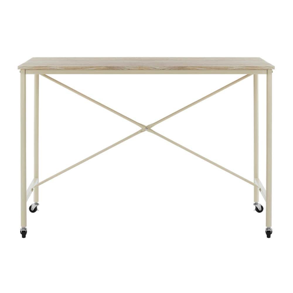 SAFAVIEH 44 in. Rectangular Rustic Brown/Cream Writing Desk with Wheels ...