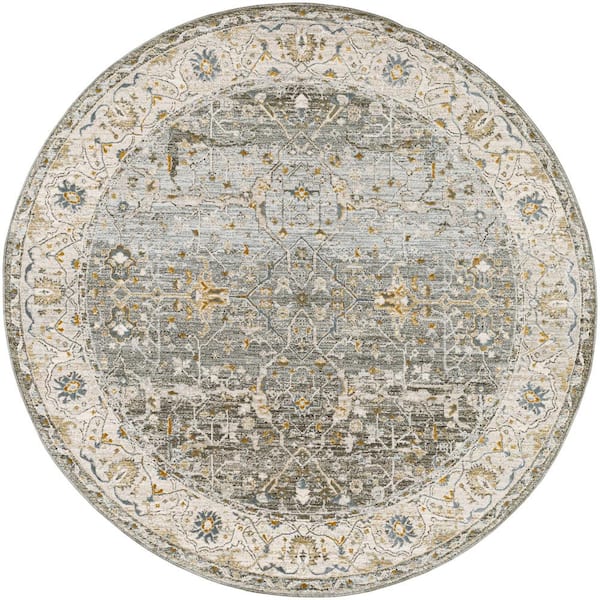 Livabliss Dresden 8 ft. Round Charcoal/Blue Oriental Indoor Area Rug ...