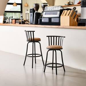 Homy Casa Farma 24/29 in. Adjustable Height Brown Cushioned Bar Stool w ...