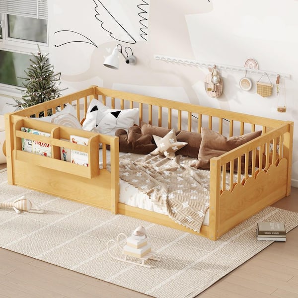 Harper & Bright Designs Natural Twin Size Wood Montessori Floor Bed ...