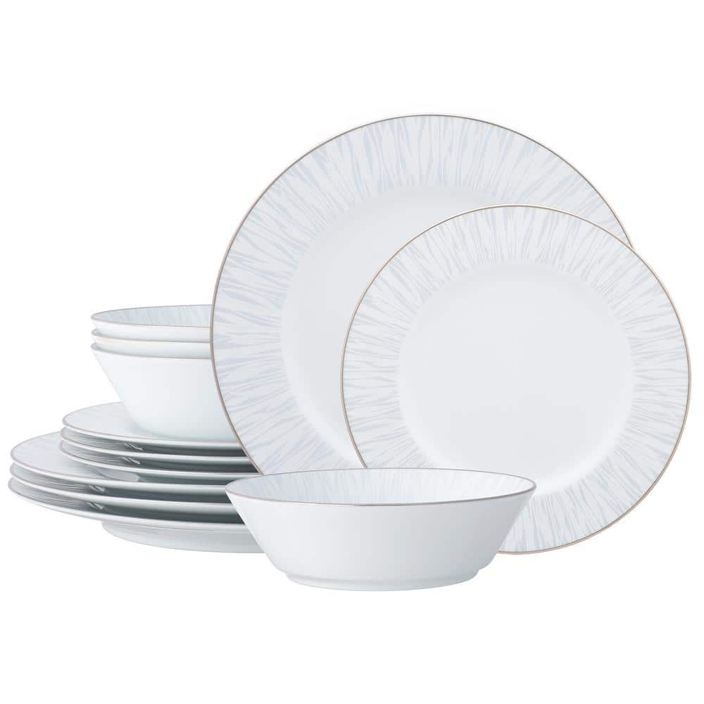 Noritake Glacier Platinum (White) Porcelain 12-Piece Dinnerware Set ...