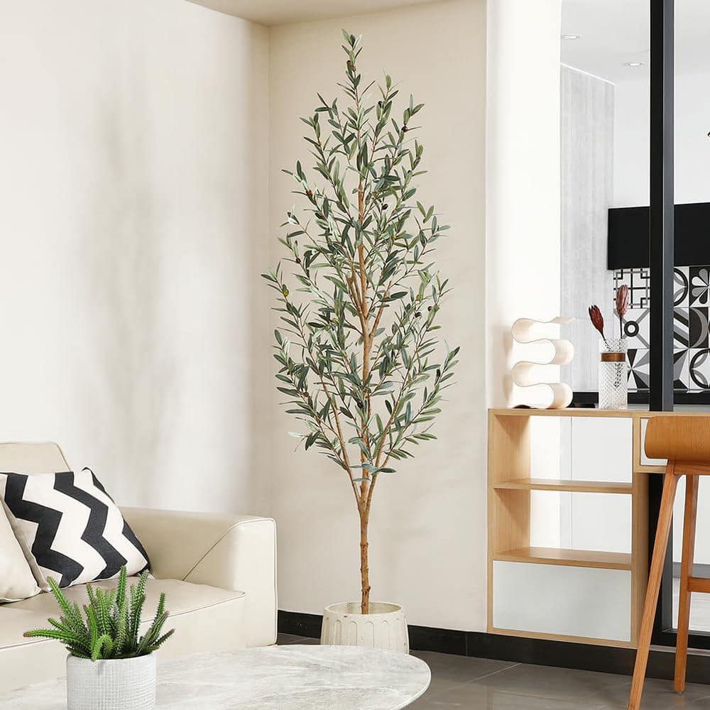 7 ft. Artificial Olive Tree in Pot, Faux Olive Tree for Home Living ...