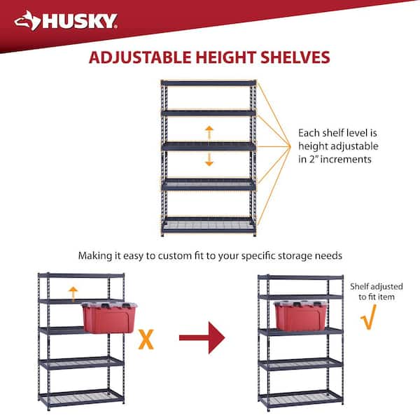 Husky 5-Shelf Metal Heavy-Duty Adjustable Garage Storage Shelving Unit ...