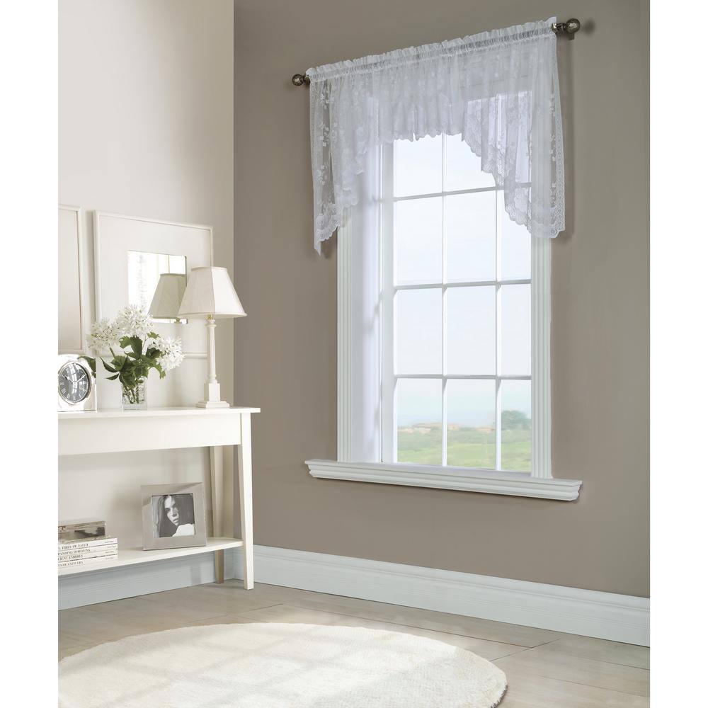 Habitat Mona Lisa White Lace Rod Pocket Swag Valance 72 in. W x 32 in ...