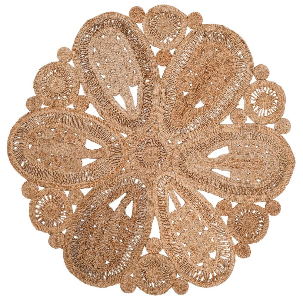 SAFAVIEH Natural Fiber Beige 6 ft. x 6 ft. Round Floral Area Rug NF360A ...