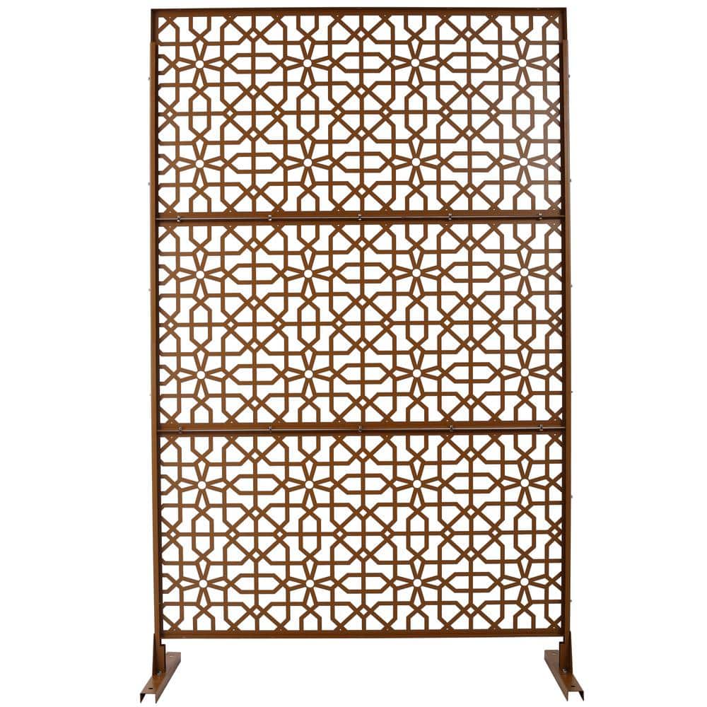Zeus & Ruta 6.3 ft. H x 4 ft. W Brown Metal Privacy Screen Freestanding ...