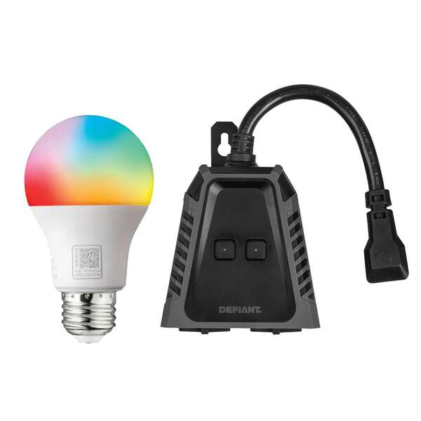 Defiant 15 Amp 120-Volt Wi-Fi and Bluetooth Outdoor Plug with A19 60 ...