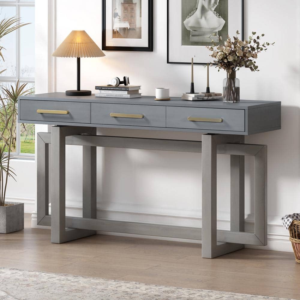 Harper & Bright Designs Antique Gray 57 in. W Elegant Rectangle MDF Top ...