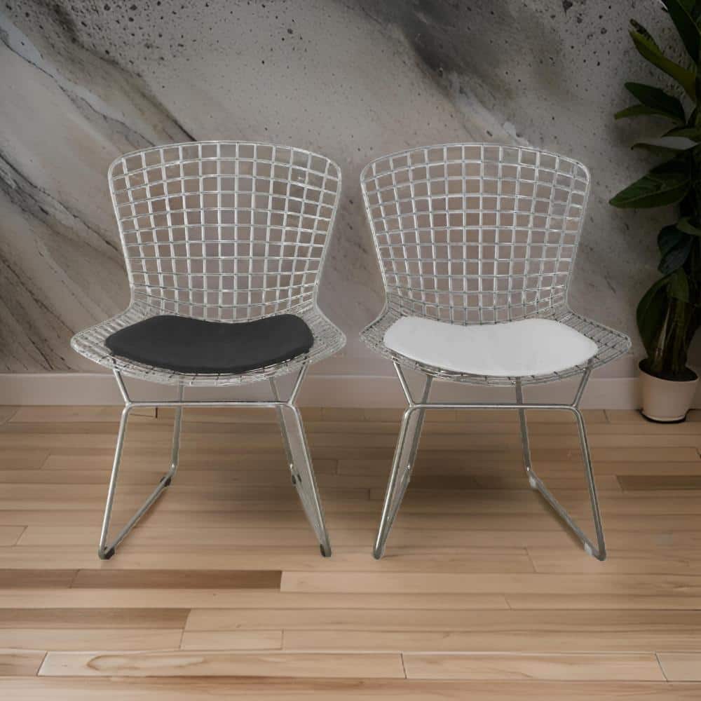 Benjara Black, Silver and White Faux Leather Metal Frame Dining Chair ...