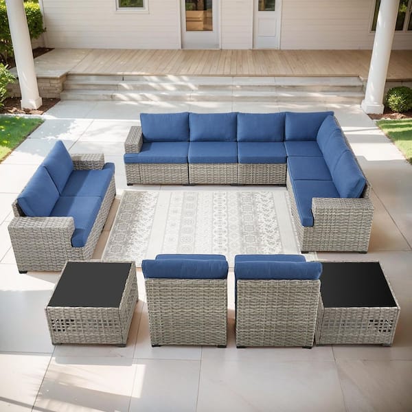 Opohoro ModNest Taupe 12-Piece Wicker Patio Conversation Set, Modular ...
