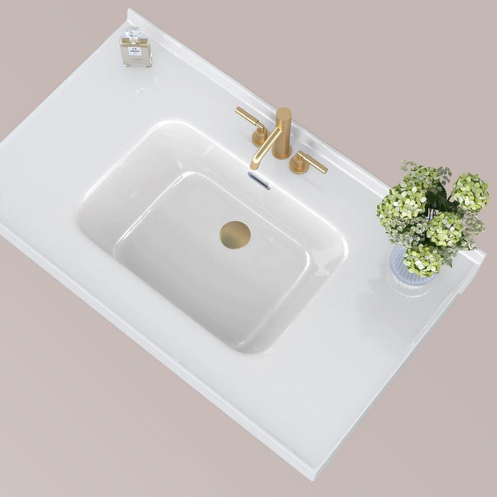 NTQ 37 in. W x 22 in. D Solid Surface Resin White Vanity Top ...