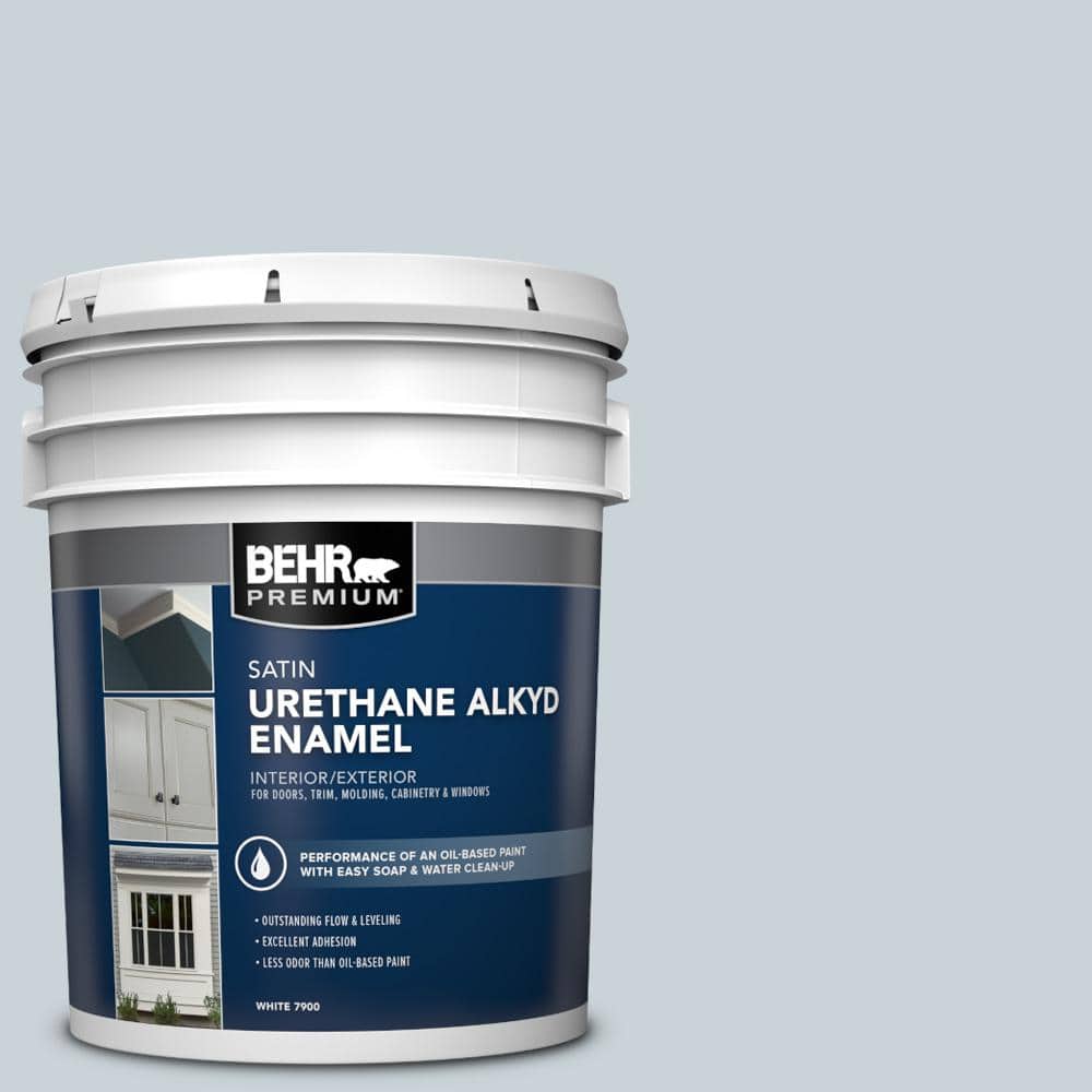 BEHR PREMIUM 5 gal. #N480-1 Light Drizzle Urethane Alkyd Satin Enamel ...