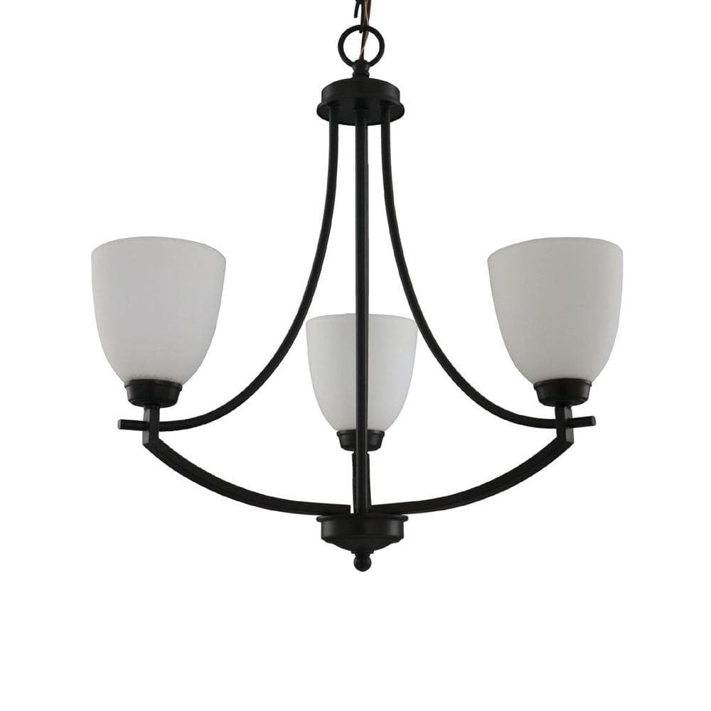 Hampton Bay 3-Light Bronze Chandelier with White Frosted Glass Shade ...