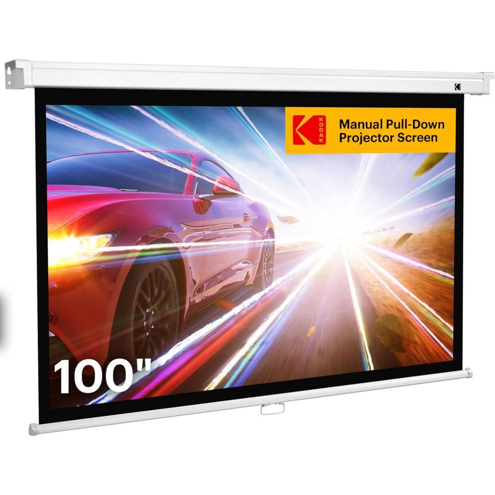 Kodak 100 in. Manual Pull Down Projector Screen, Large 16:9 Retractable Projector Screen ...