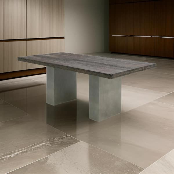 Benjara Cid Ari Gray Wood 79 in. Double Pedestal Open Dining Table ...