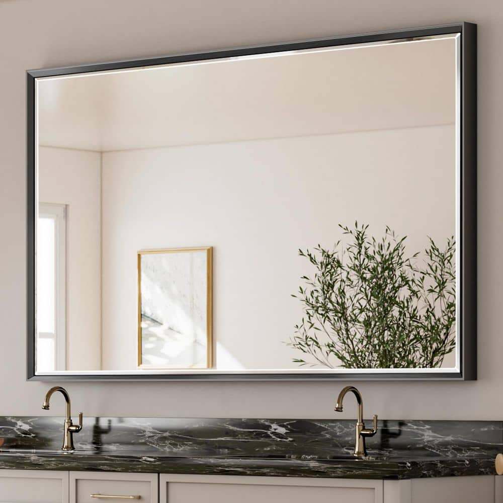 QueenFun 60 in. W x 36 in. H Framed Rectangular Beveled Edge Bathroom ...