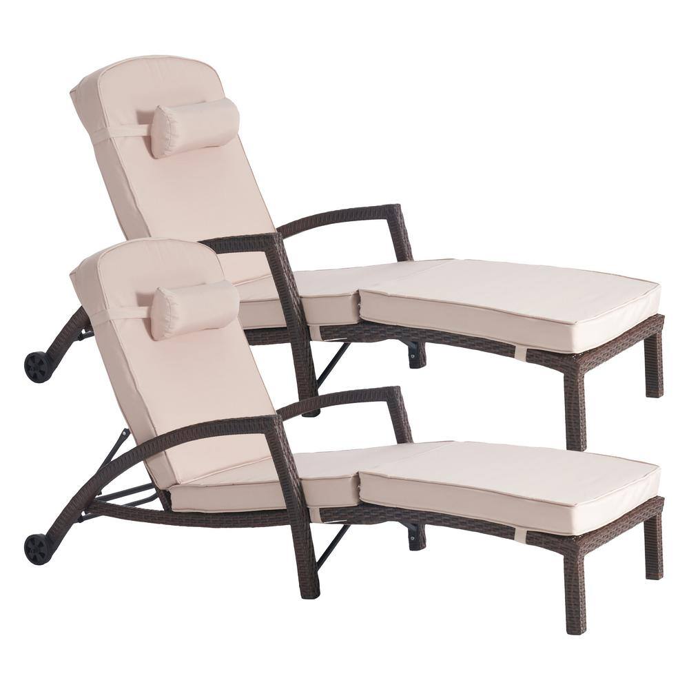 BFB Outdoor Brown Wicker Armrests Chaise Lounge Chair with Height ...