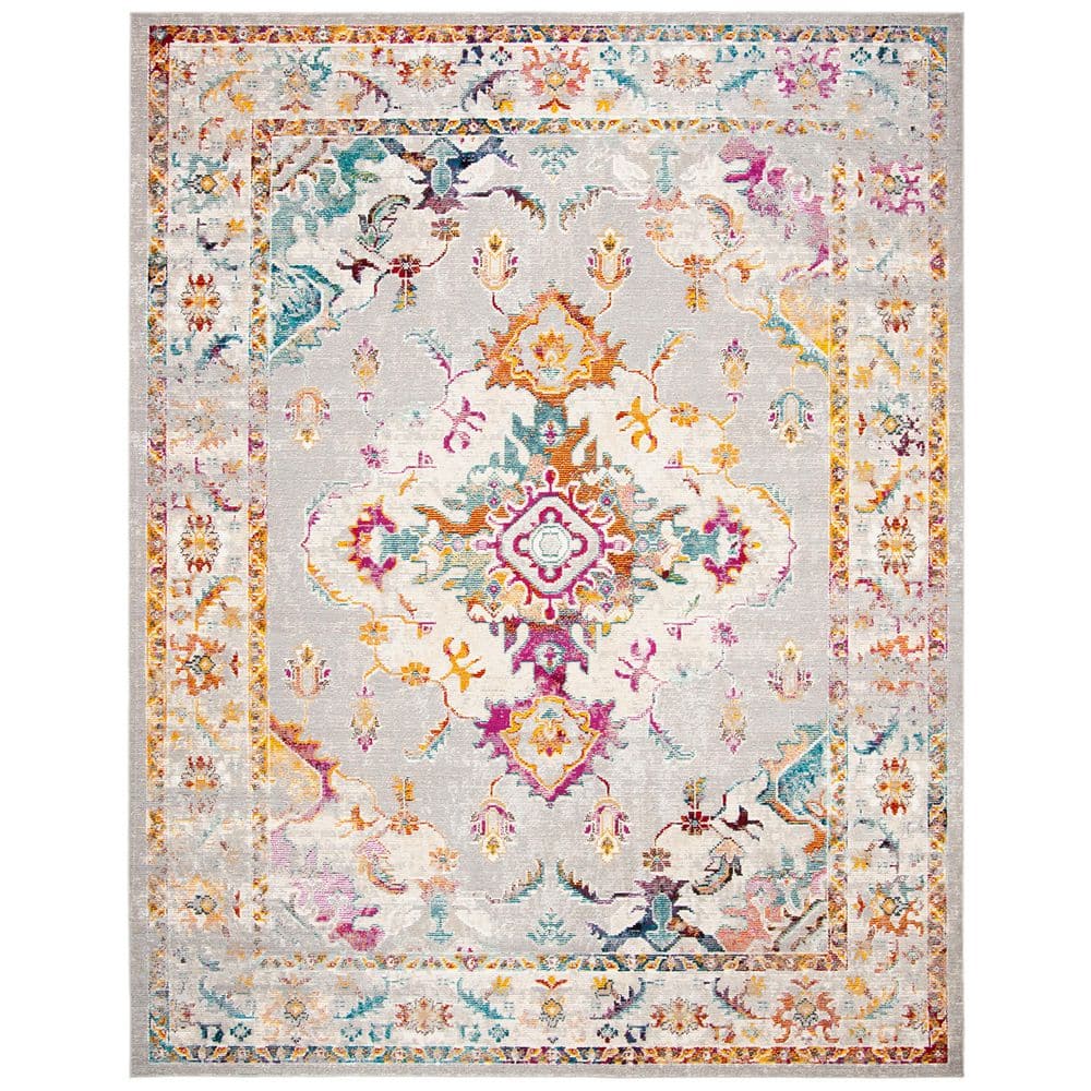 SAFAVIEH Crystal 8 ft. x 10 ft. Gray/Cream Diamond Medallion Area Rug ...