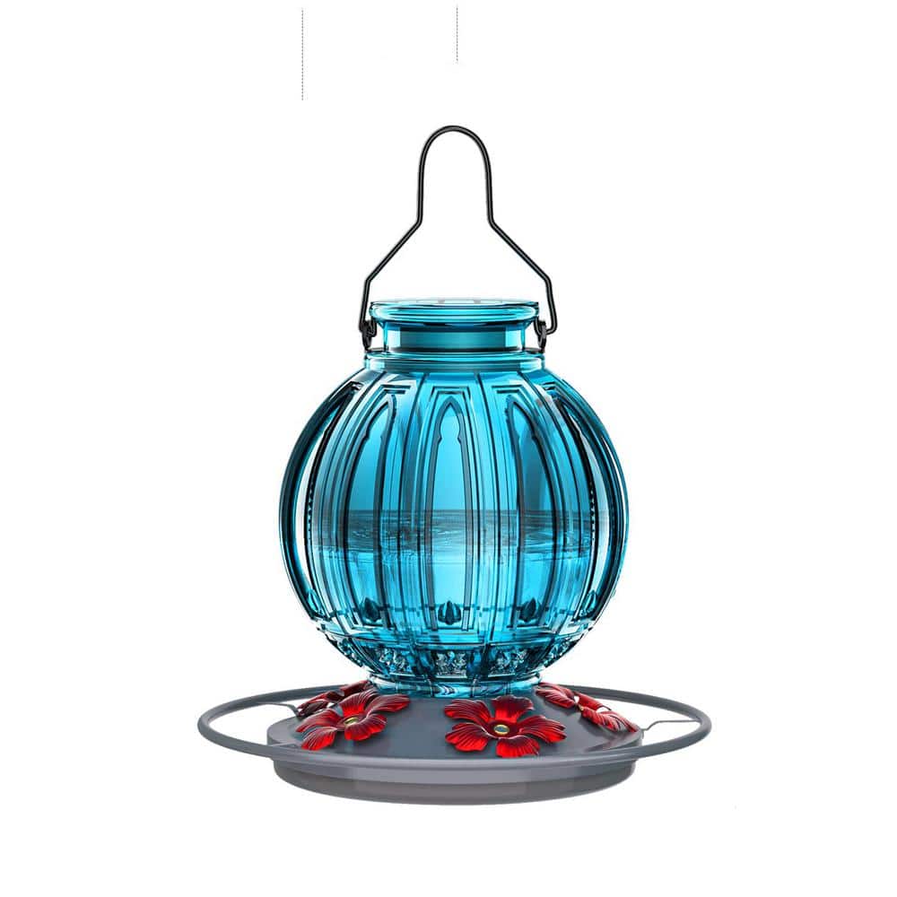 Phewnyzo Leak Proof Blue Glass Hanging Humming Bird Nectar Feeder-26 oz ...