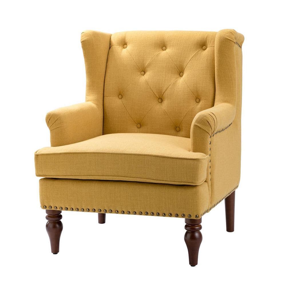 JAYDEN CREATION Cecília Mustard Armchair With Solid Wood Legs CHM0584 ...