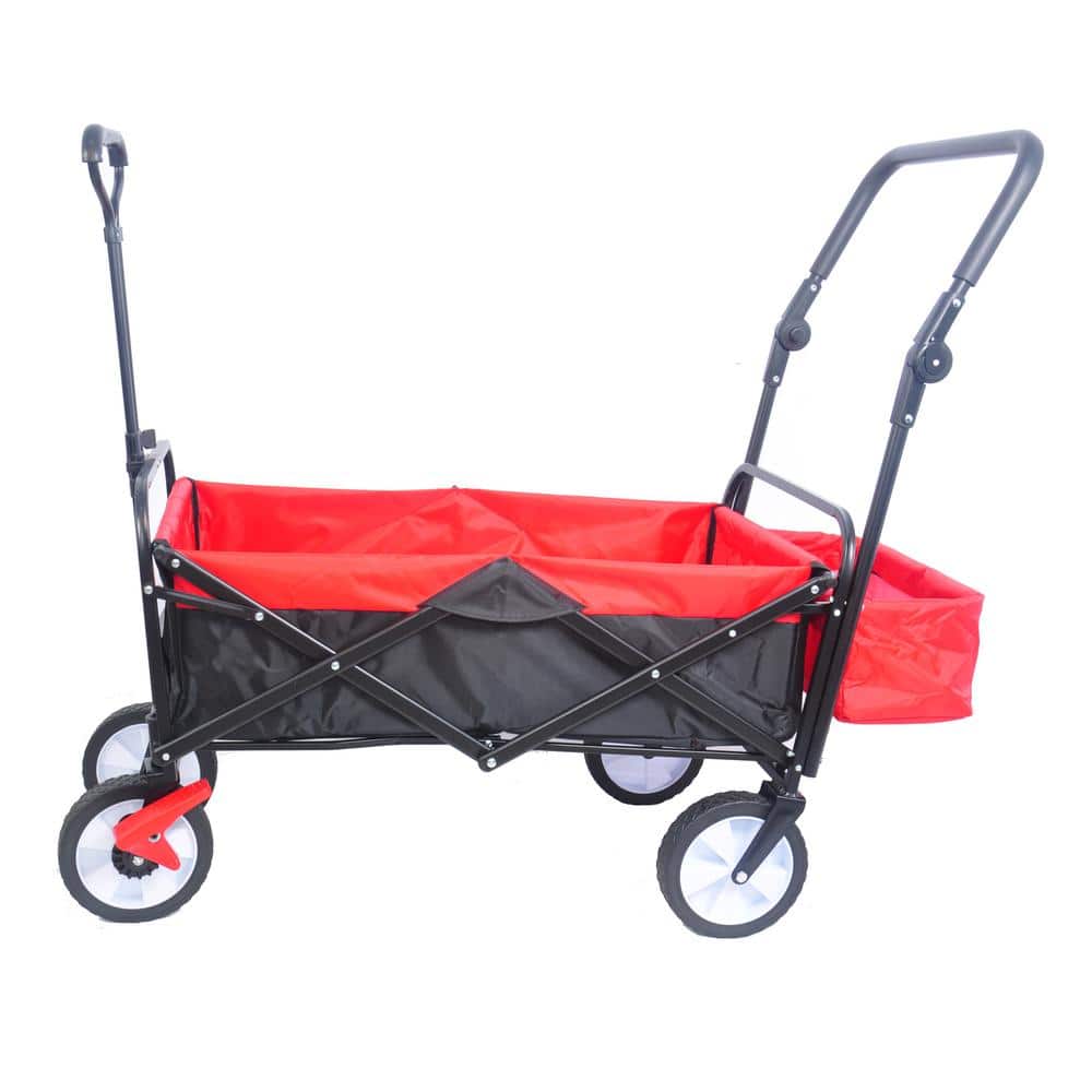 Zeus & Ruta 26.5 cu.ft. Red and Black Steel Folding Wagon Collapsible ...