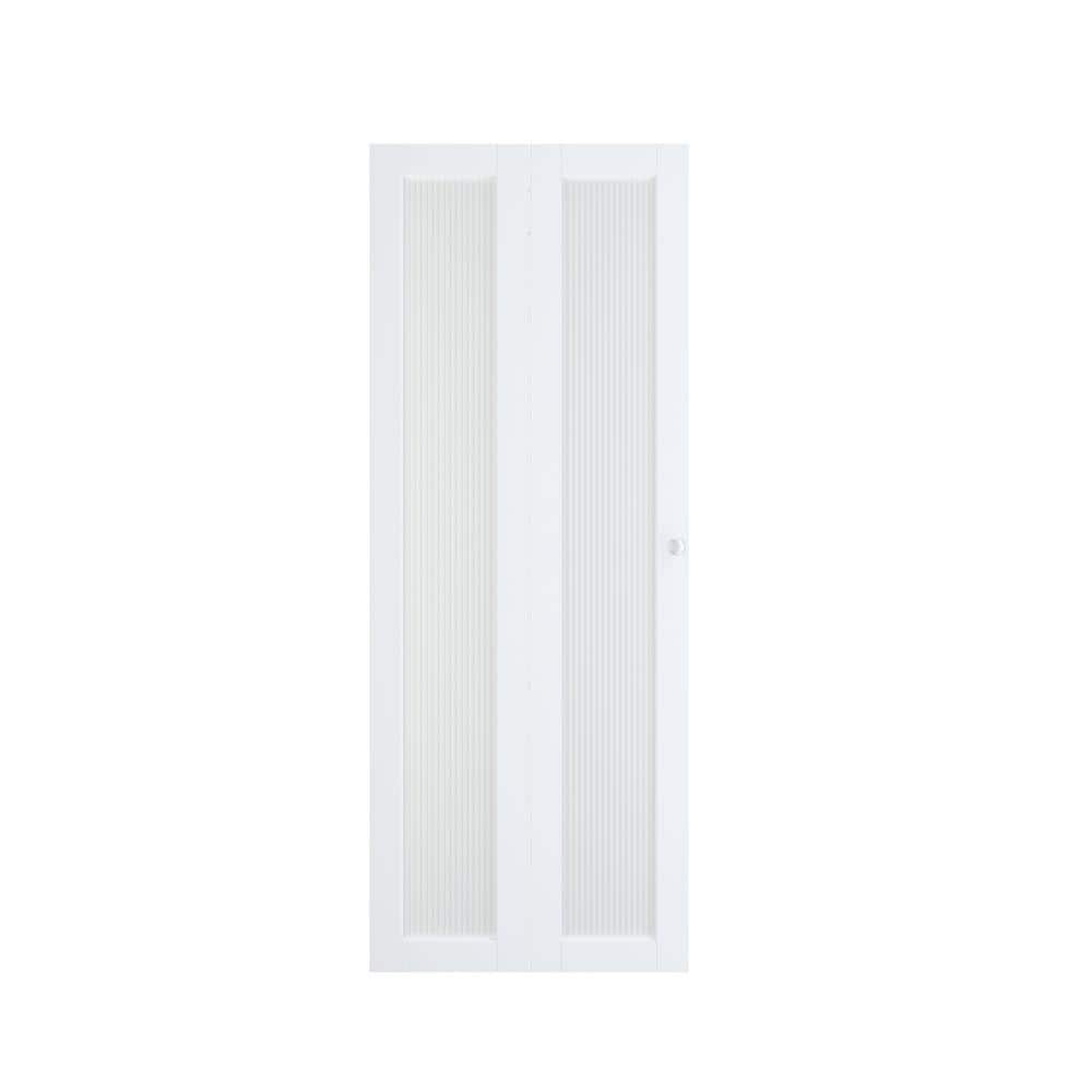 TENONER 30 in. x 80 in. 1 Panel, White Reed Glass, Solid Core, MDF, PVC ...