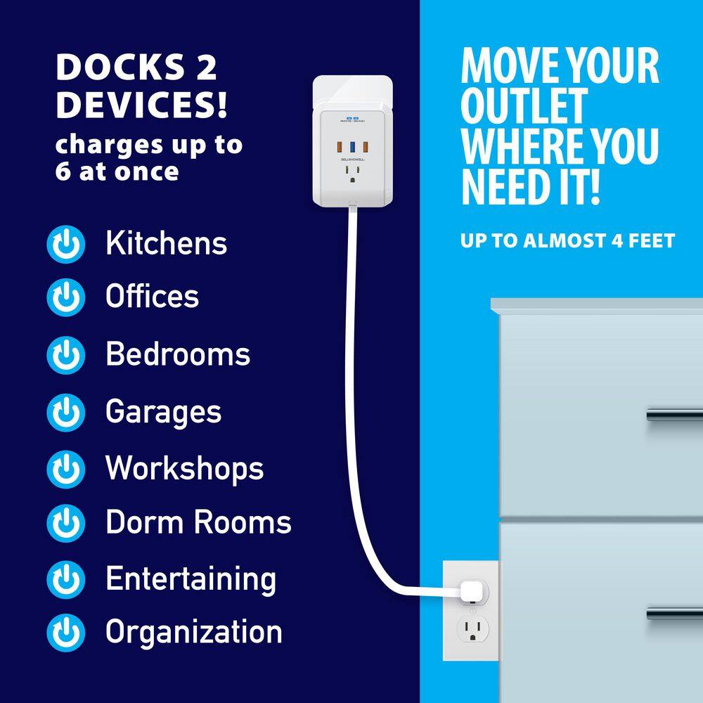 Buy 3-Outlet Power Pro Wall Outlet Surge Protector with 3 USB Ports and ...