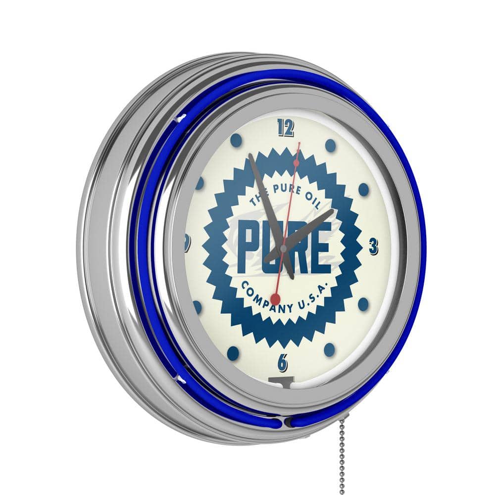 Pure Oil Blue Wordmark Lighted Analog Neon Clock AR8PURE-W-HD - The ...