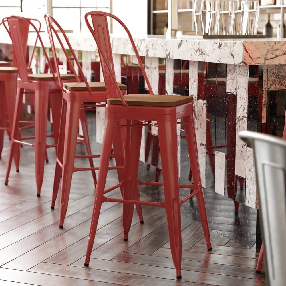 Carnegy Avenue 30 in. Red/Teak Metal Outdoor Bar Stool CGA-CH-515809-RE ...