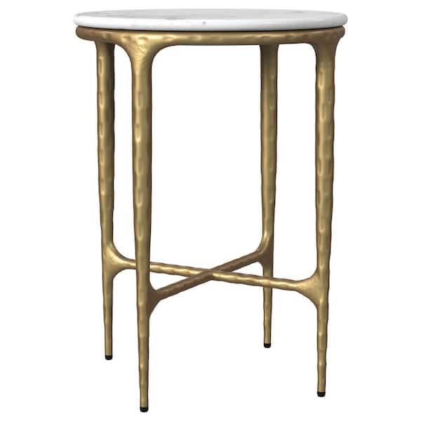 Coaster Baldwin 16 in. White and Brown Round Marble Top Side Table ...