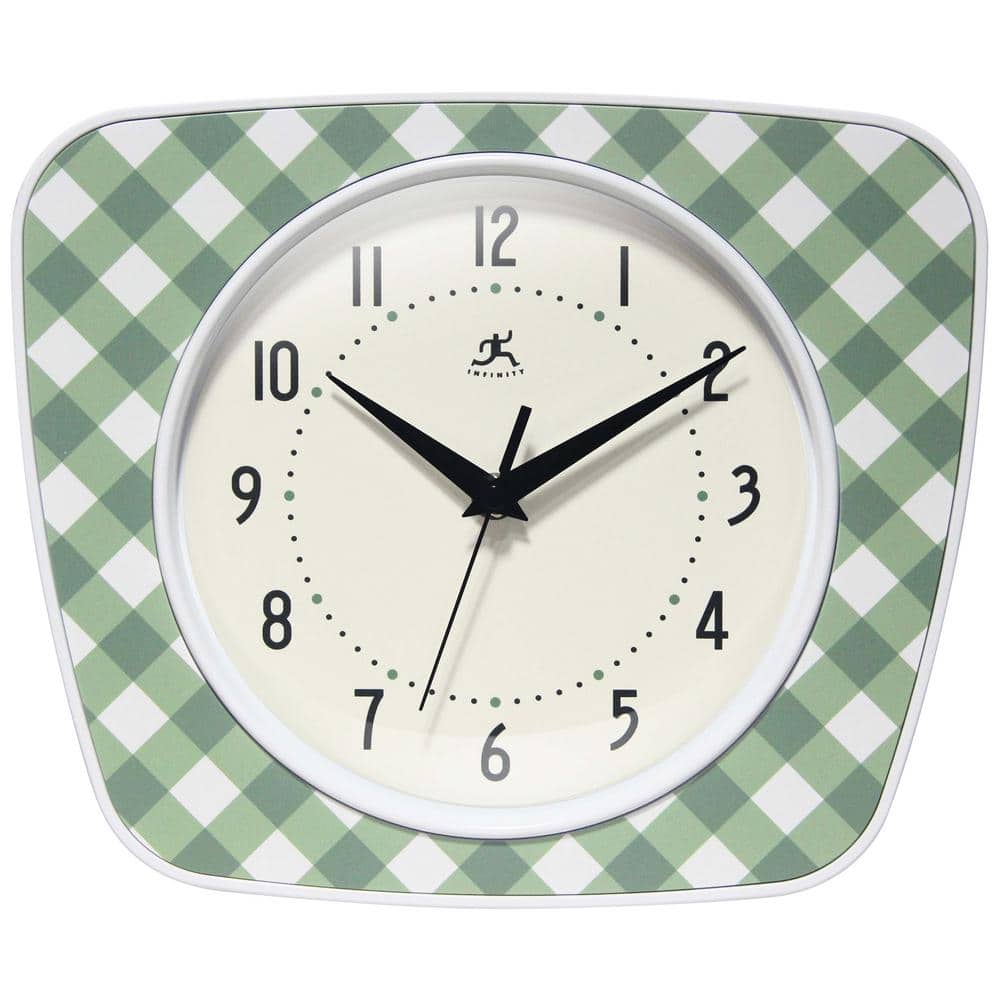 Infinity Instruments Plaid Trapezium Green Wall Clock, 9.25 in. x 10. ...