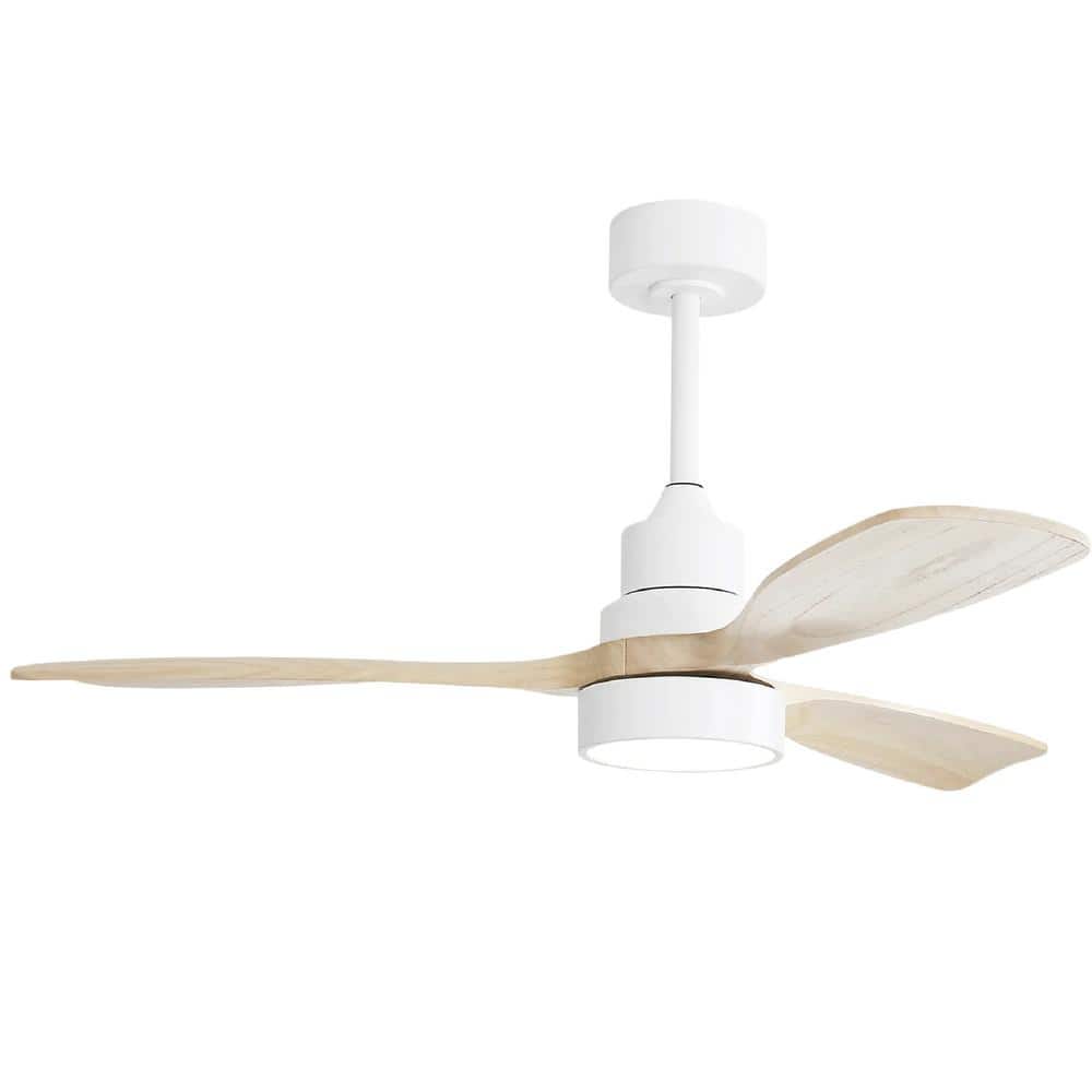 PUDO 48 in. Integrated LED Indoor White Natural Ceiling Fan Lighting ...