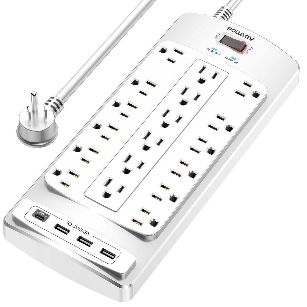 Etokfoks Heavy-Duty 10 ft. 18-Outlets with Extension Cord Surge ...