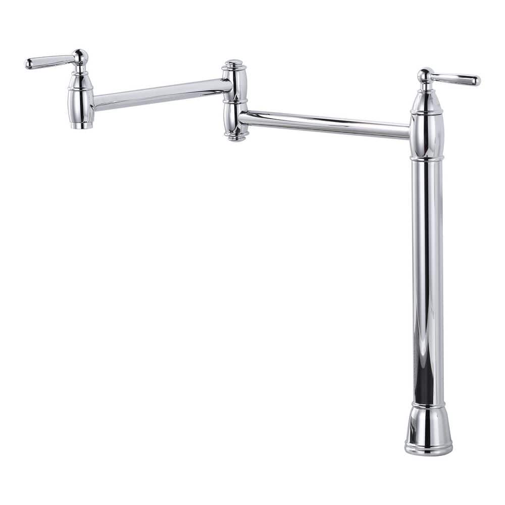 VEVETTA Deck Mounted Pot Filler with Double Handle in Polished Chrome ...