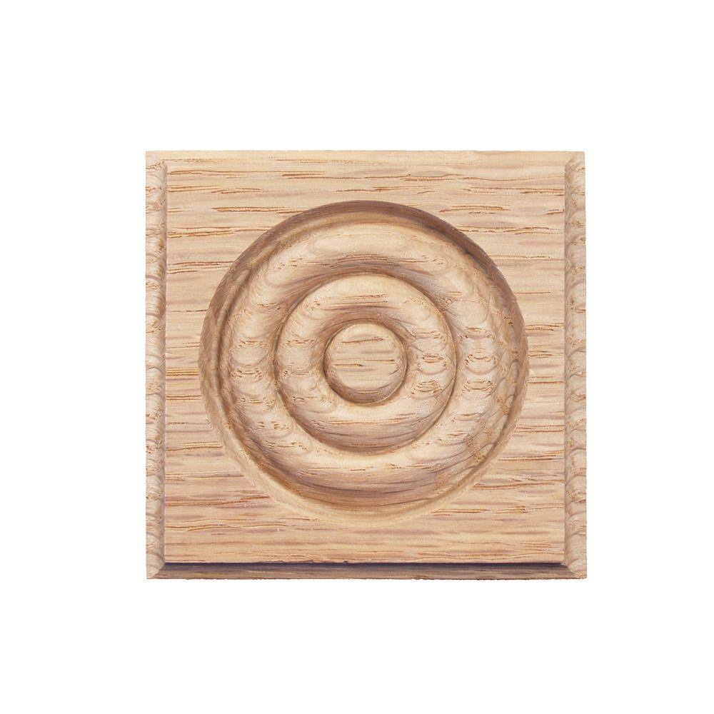 Alexandria Moulding 3/4 in. x 3-3/8 in. Oak Rosette Corner Block Moulding R0338-40CB - The Home ...