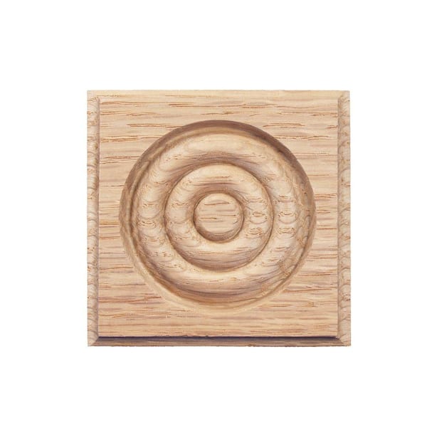 Alexandria Moulding 3/4 in. x 3-3/8 in. Oak Rosette Corner Block ...