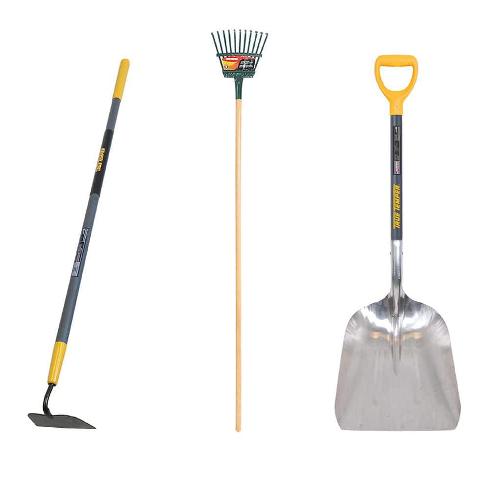 True Temper 3-Piece Garden Tool Set with Hoe, Leaf Rake, and Scoop ...