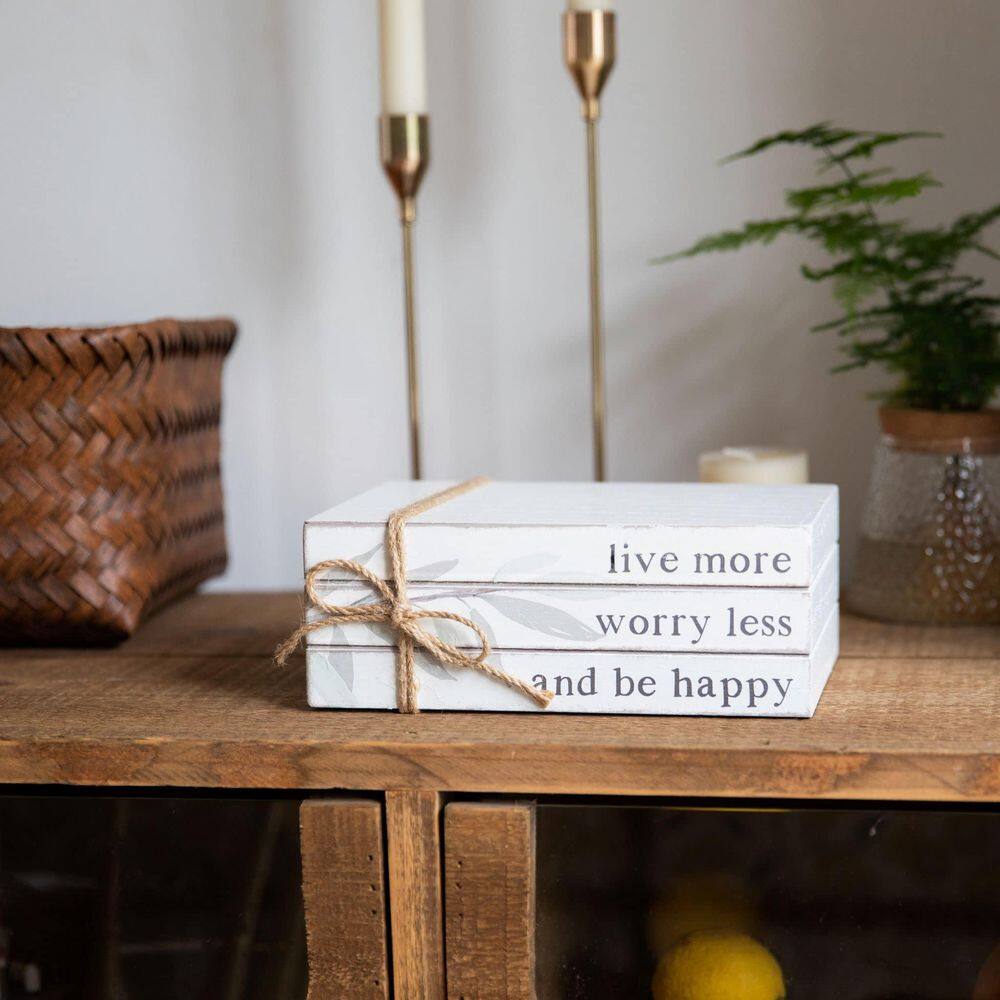 4-Piece White Decorative Faux Book Set with Twine, Stacked Faux Books ...