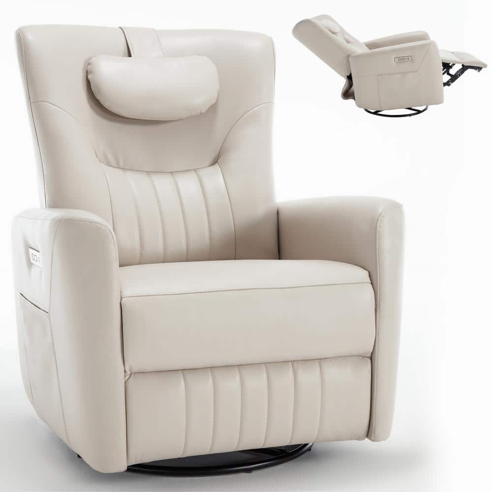 Qualler Beige, Gray Polyester Swivel and Rocker Recliner with Lumbar ...