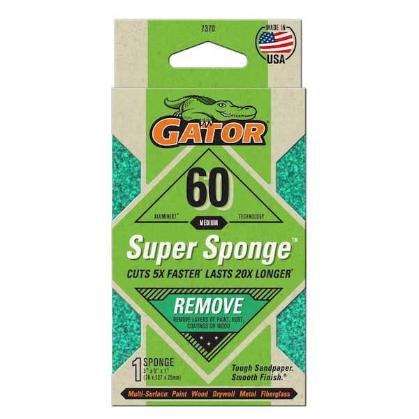 Gator Super Sponge 3 in. x 5 in. x 1 in Medium 60 Grit Sanding Sponge 7370