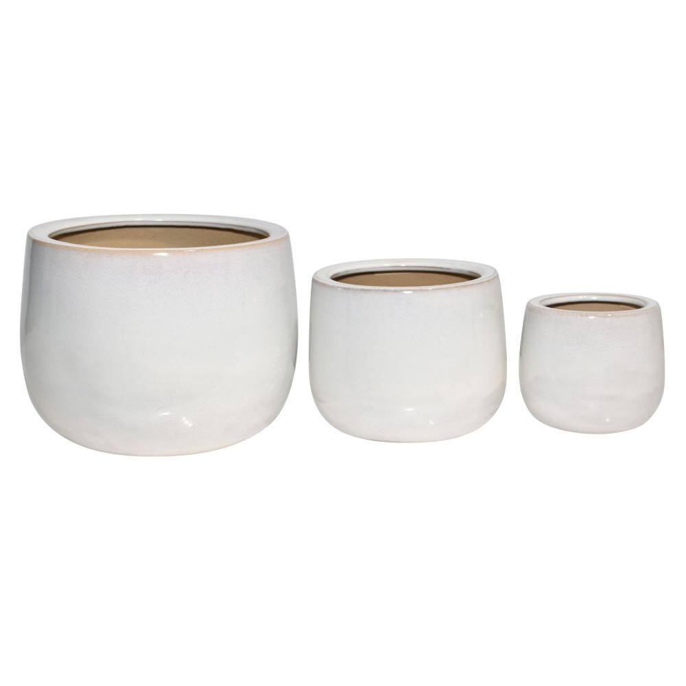 Liv & Skye 6 in. 9 in. and 11 in. Ivory Ceramic Reactive Ombre ...