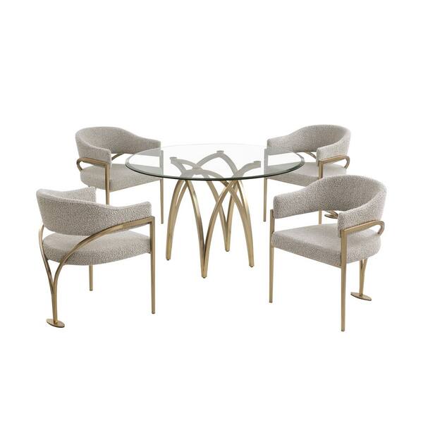 Best Quality Furniture Bayton 5-Piece Clear Tempered Glass Top Brushed ...