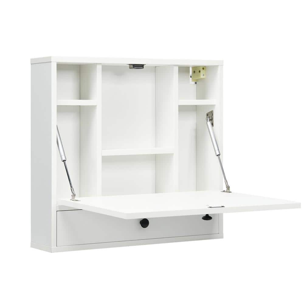 Costway 24 in. Wall-Mount White Floating 0 Drawer Secretary Desk with ...