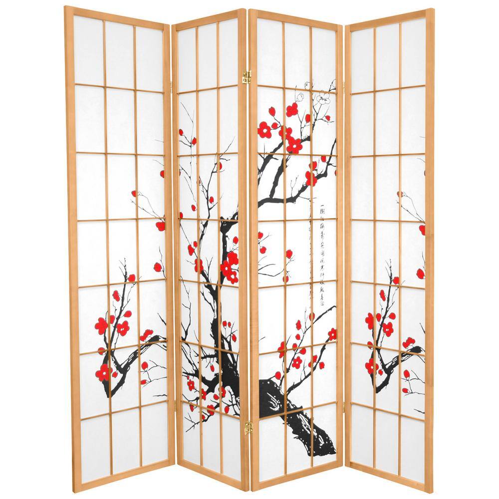 Red Lantern 6 ft. Natural 4-Panel Room Divider BLOSSOM-NAT-4P - The ...