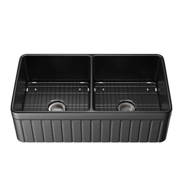 Getpro Rectangular Apron Front Farmhouse Kitchen Sink 33 in. Double ...