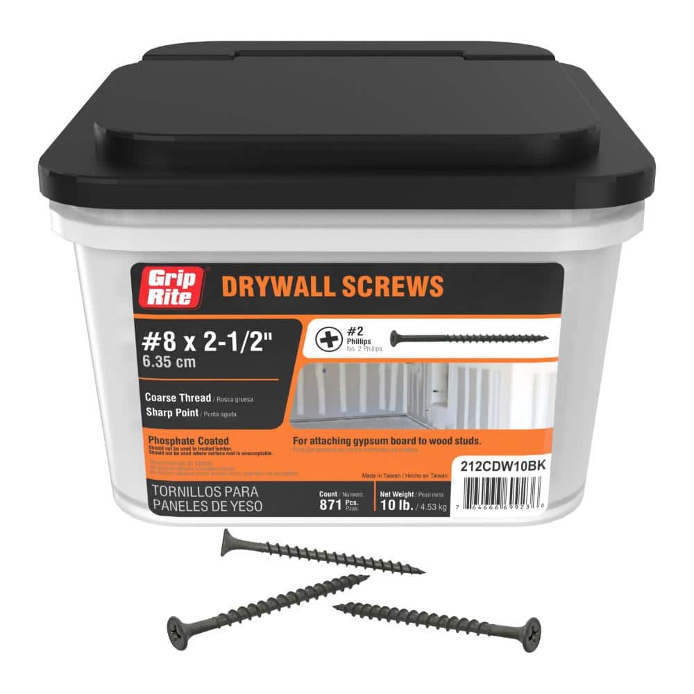 Grip-Rite #8 x 2-1/2 in. #2 Phillips Bugle Head Coarse Thread Drywall ...